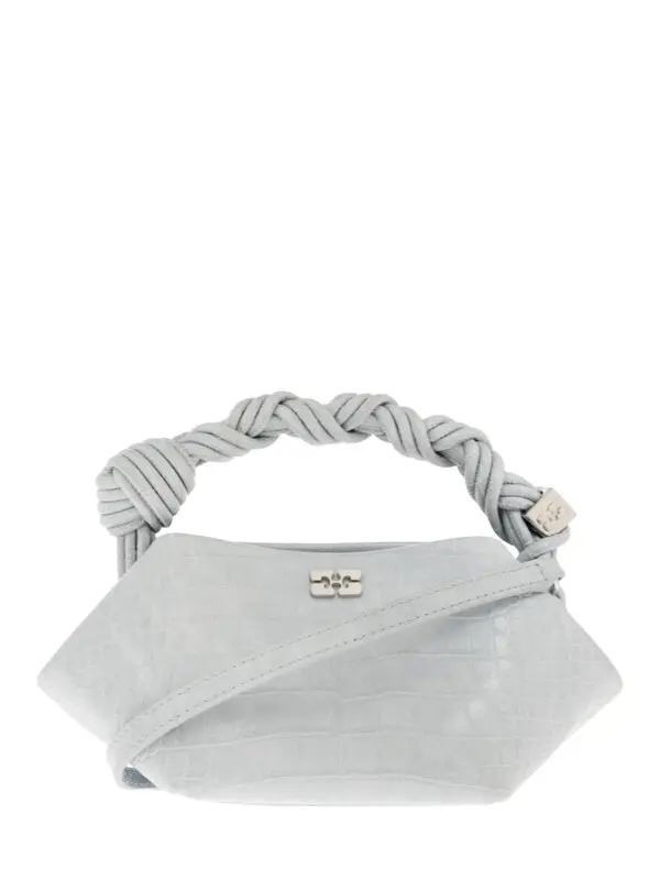 GANNI Croco Twisted Bou Mini Satchel - White