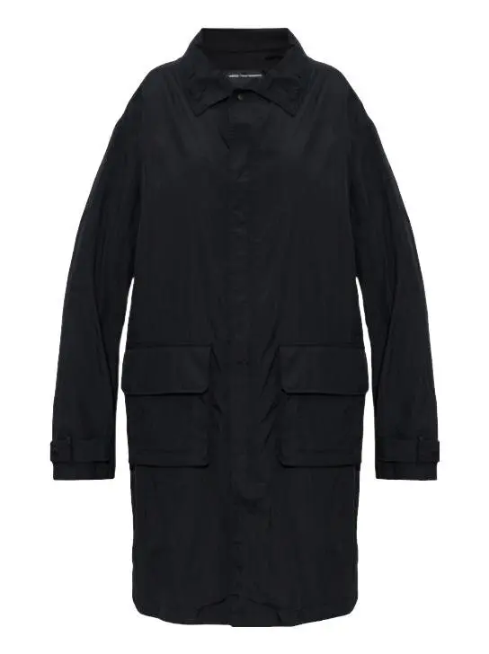 Y3 Long-sleeve Collared Coat With Flap Pockets - Black