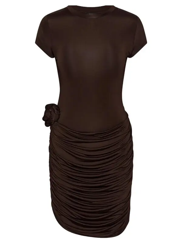 ROTATE BY BIRGER CHRISTENSEN Ruched Floral Mini Dress - Dark Brown