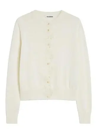 JIL SANDER Floral Trim Cardigan - Porcelain White