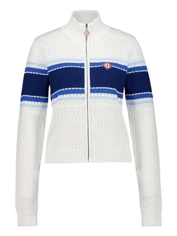 Casablanca Perforated Zip Knitted Jacket - White