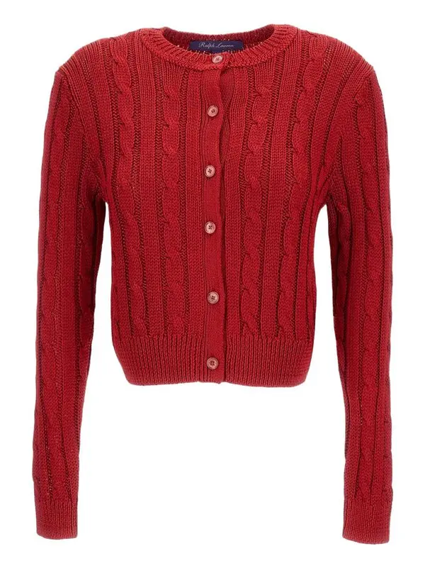 Ralph Lauren Cable Knit Cropped Cardigan - Bright Red