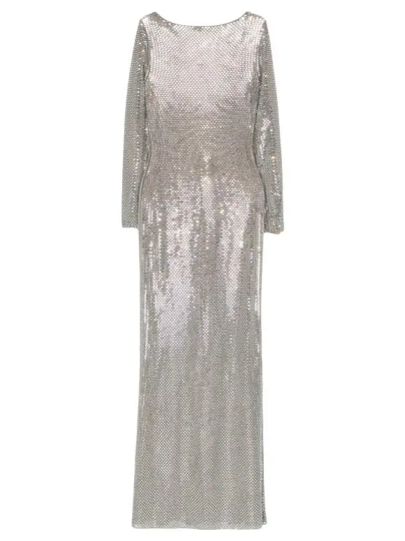SELF-PORTRAIT Long Sleeve Embellished Maxi Dress - Gray