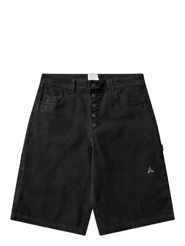 ROA Button-fastening Cargo Shorts With Embroidered Logo - Water-washed Black