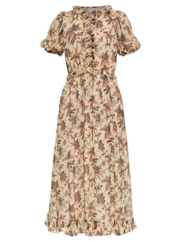 Ulla Johnson Rosamunde Floral Midi Dress - Nude