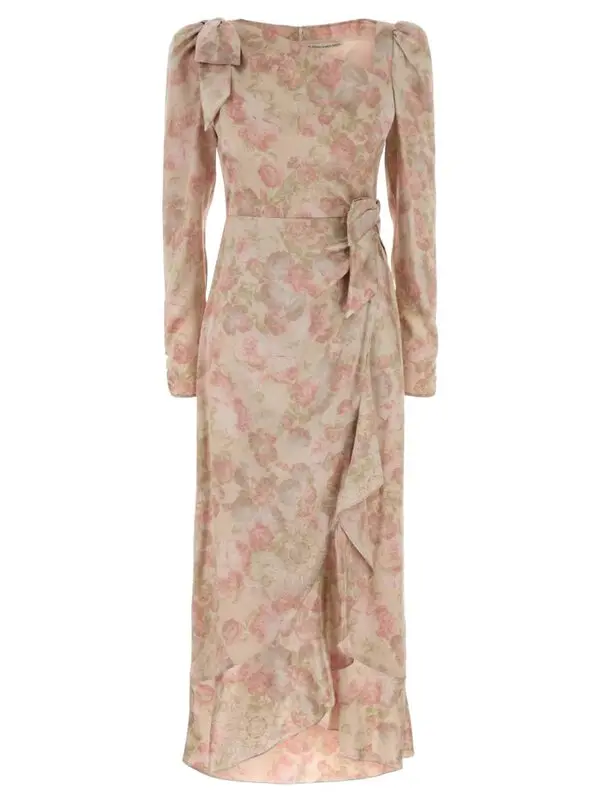 Alessandra Rich Printed Bow Detail Midi Dress - Nude