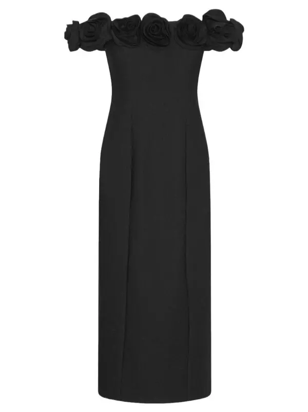 ROTATE BY BIRGER CHRISTENSEN Floral Applique Midi Dress - Black