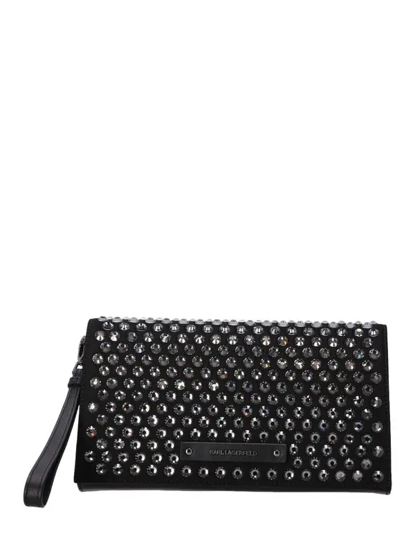 Karl Lagerfeld Embellished Logo Patch Clutch Bag - Black