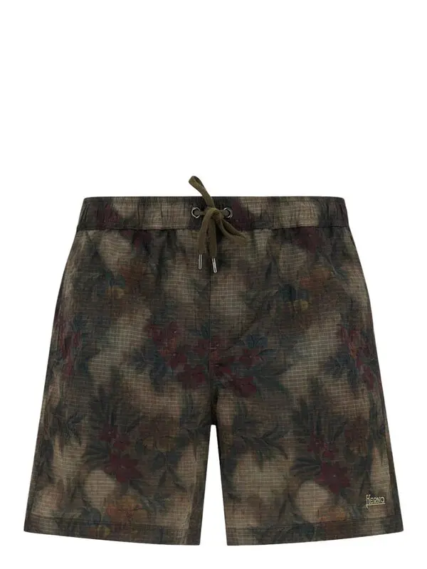 Herno Floral Print Swim Shorts - Mud