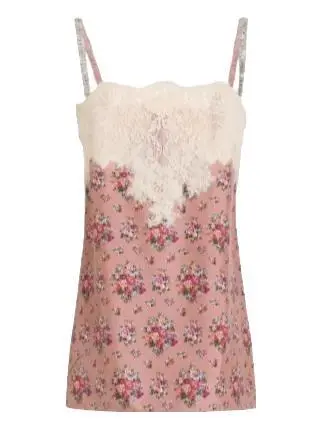 Dolce & Gabbana Floral Print Lace Trimmed Camisole - Nude