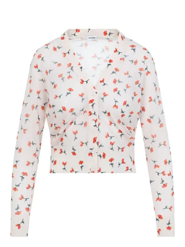 JIL SANDER Floral V-neck Cardigan - White
