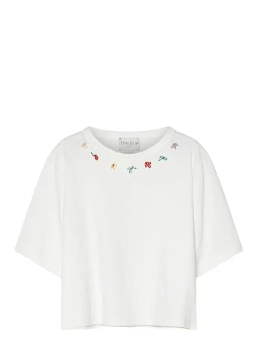 FORTE_FORTE Embroidered Floral Detail T-shirt - Crystal