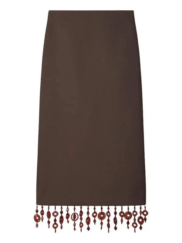 Tory Burch Embellished Crepe Midi Skirt - Black Mocha