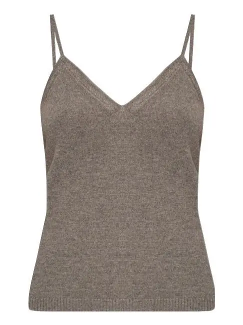 LISA YANG V-neck Spaghetti Strap Top With Ribbed Detailing - Gray