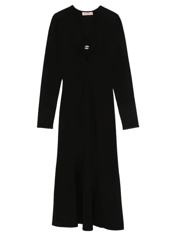TWINSET Long-sleeved V-neck Midi Dress With Twist Detail - Black
