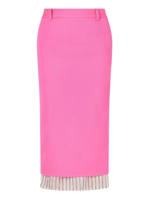Attico Layered Striped Wool-twill Midi Skirt - Pink