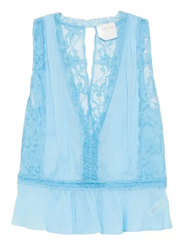 FORTE_FORTE Sleeveless Lace Vest - Blue