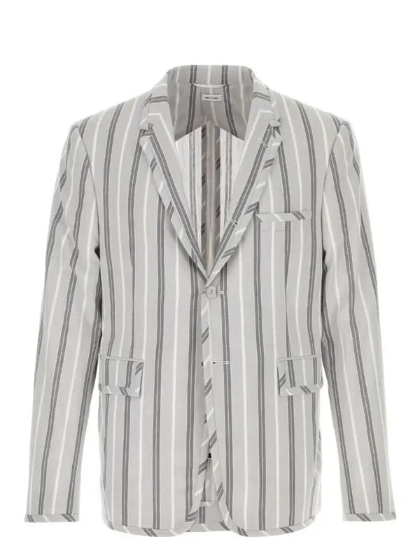 Thom Browne Madras Repp Stripe Sportcoat - Medium Gray
