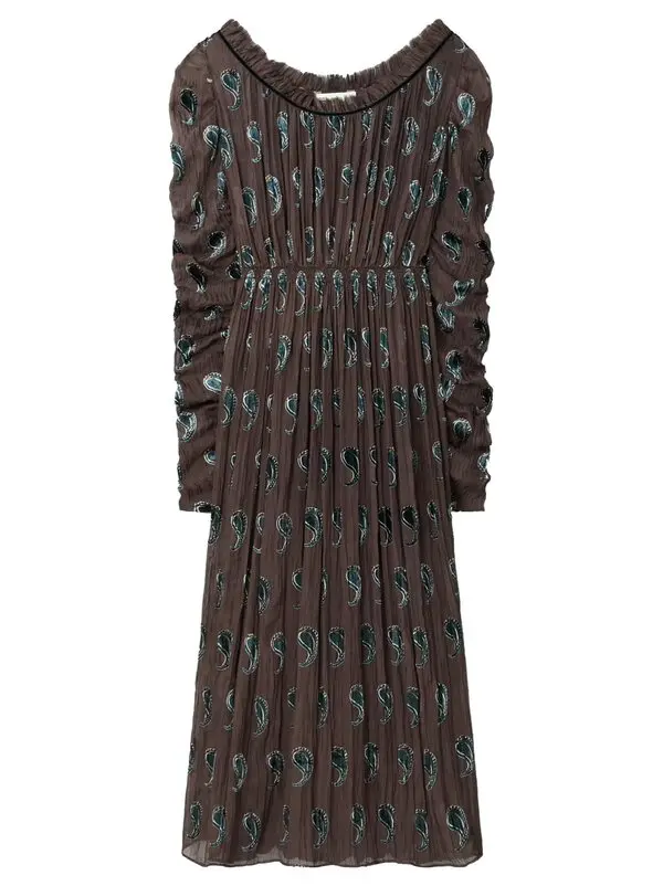 Tory Burch Paisley Print Ruffled Midi Dress - Brown Paisley