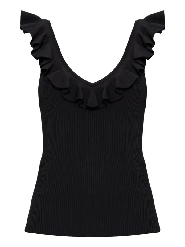 Zimmermann Sleeveless Ribbed Top With Ruffle Detail - Black