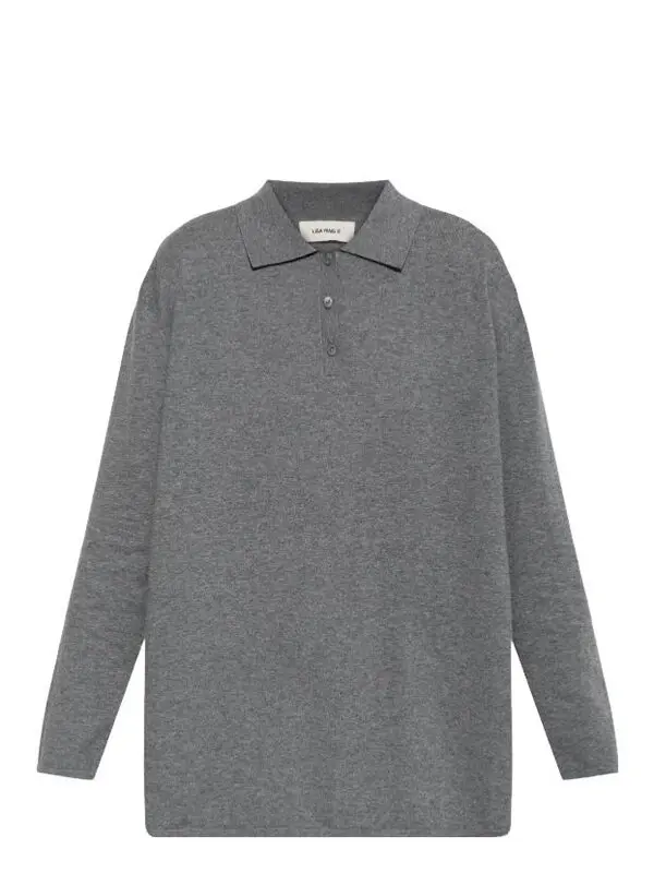 LISA YANG Buttoned Lapel Collar Polo Knitwear - Deep Cloud