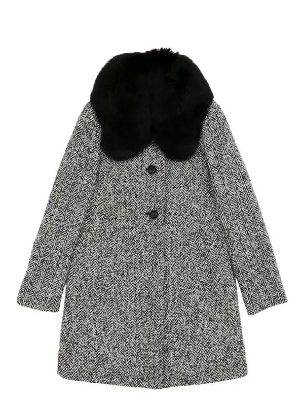 Max Mara Wool-blend Coat With Fur Collar - Gray