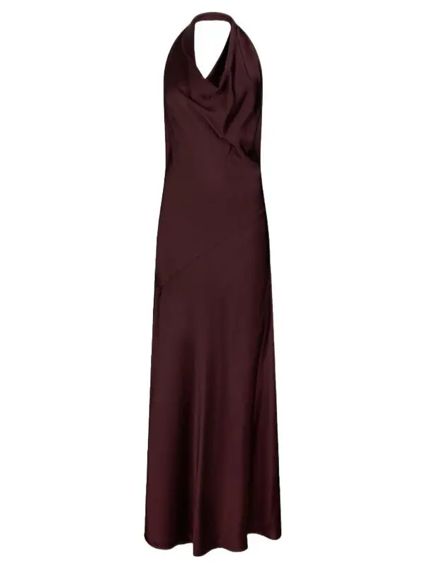 Liu Jo Long Satin Dress With Cowl Neck And Crossover Back Detail - Brown