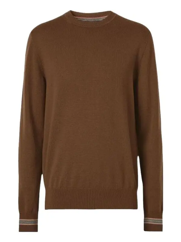 Burberry Icon Stripe-trim Wool Jumper - Brown