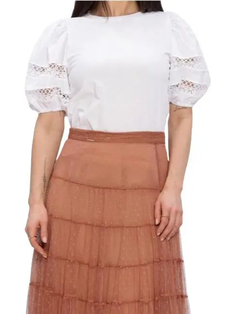 TWINSET Puff Sleeve Embroidered T-shirt - Brown