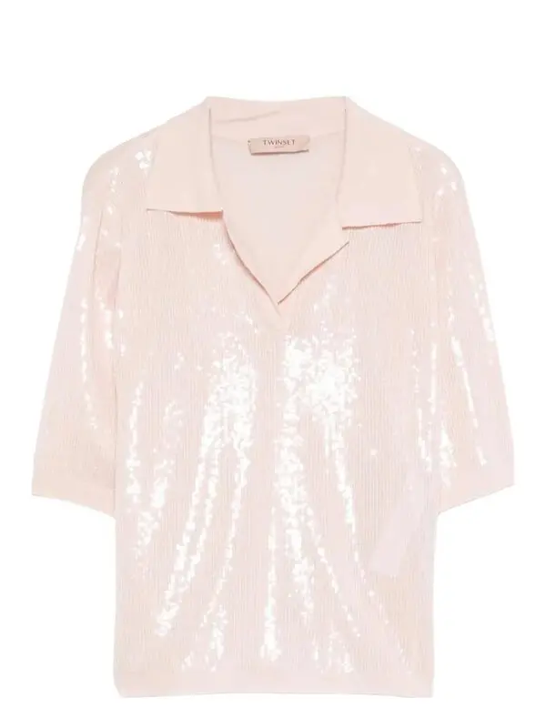 TWINSET Sequin Embellished Polo Shirt - Pink