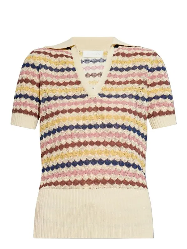 Zimmermann Awaken Scallop Knit Polo Top - Nude