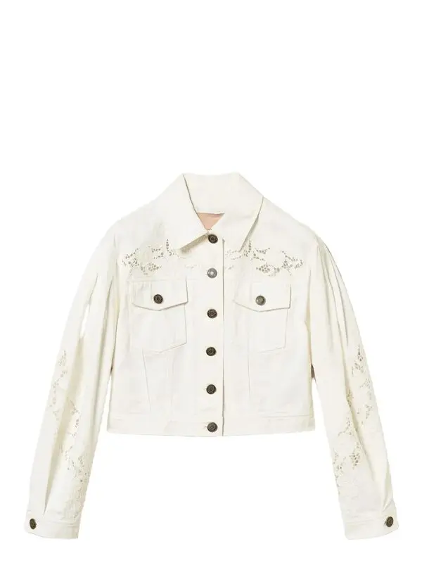 TWINSET Lace-detailed Denim Jacket - White