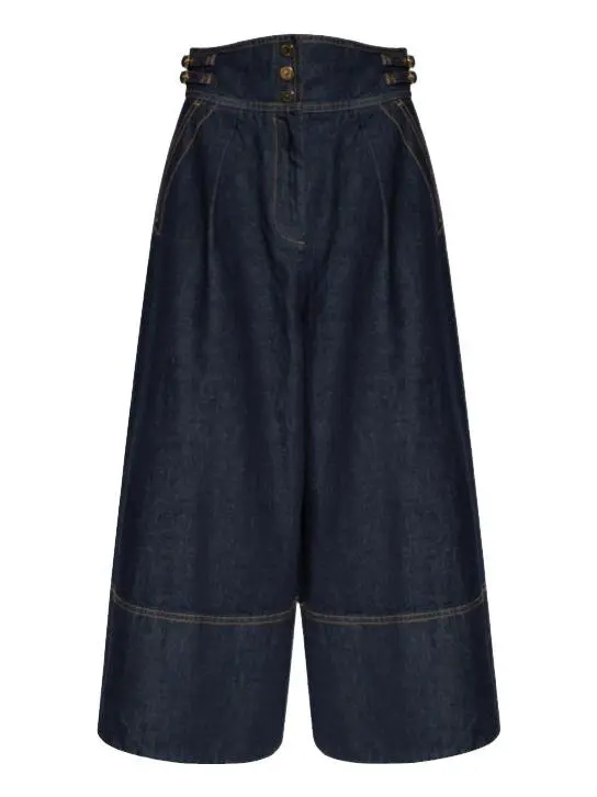 Zimmermann Buckle-detail Pleated Denim Culottes - Navy Blue