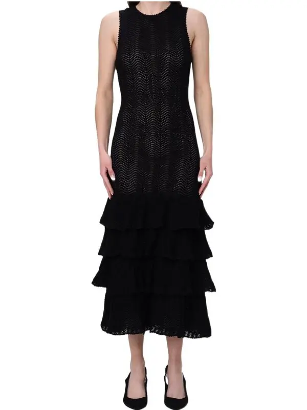 TWINSET Pointelle-knit Tiered Ruffle Dress - Black