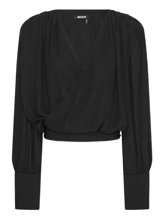 ROTATE BY BIRGER CHRISTENSEN Draped V-neck Knitted Top - Black