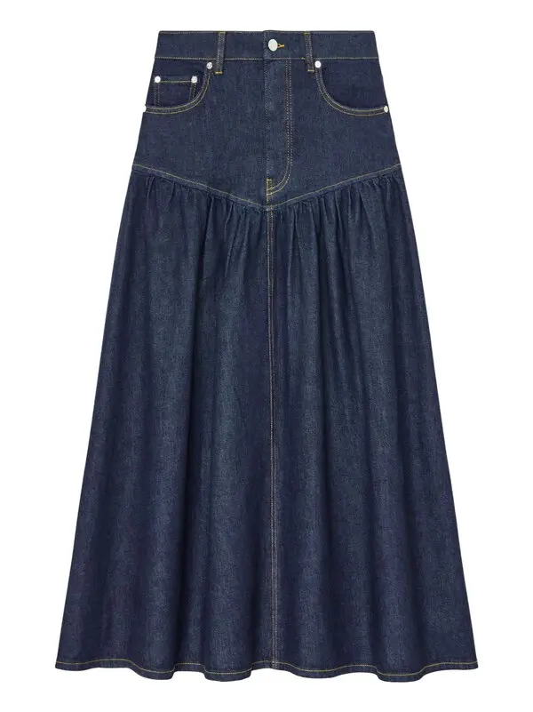 GANNI High-waist Denim Maxi Skirt With Belt Loops And Multiple Pockets - Rinse