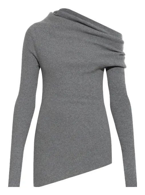 LISA YANG Ribbed Draped Knit Top - Deep Cloud
