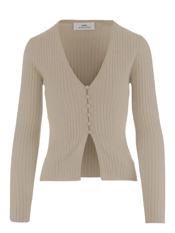 Arch4 Ribbed V-neck Knitted Sweater - Nude