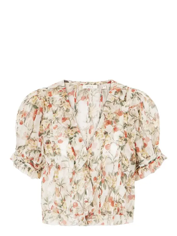 DÔEN Ruffled Floral-print Silk-georgette Blouse - Nude
