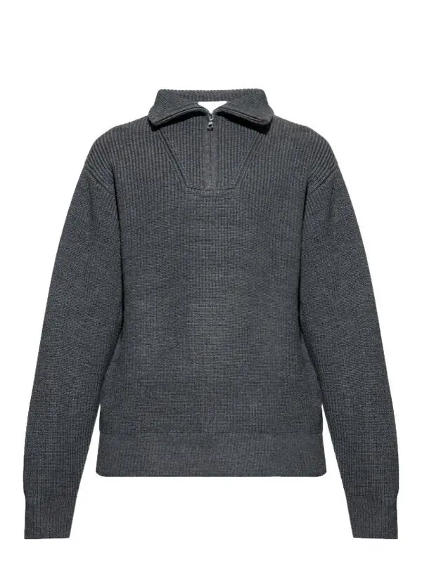 Officine Générale Long Sleeve Ribbed Sweater With High Collar - Black