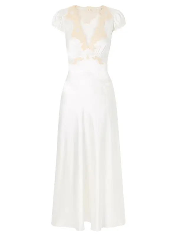 DÔEN Silk-satin Midi Dress With Lace Trim - No