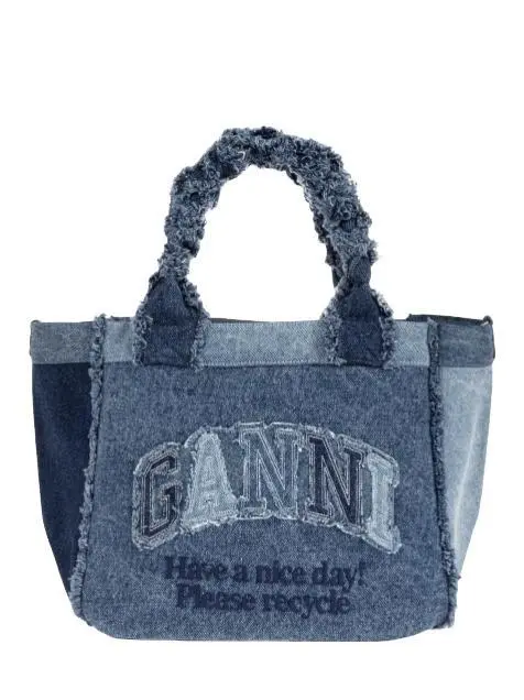 GANNI Paneled Tote Bag With Distressed Details - Blue