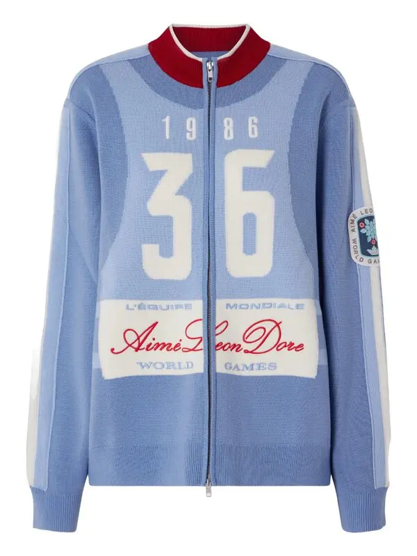 Aimé Leon Dore Wool Zip-up Cardigan With Jacquard Knit - Blue