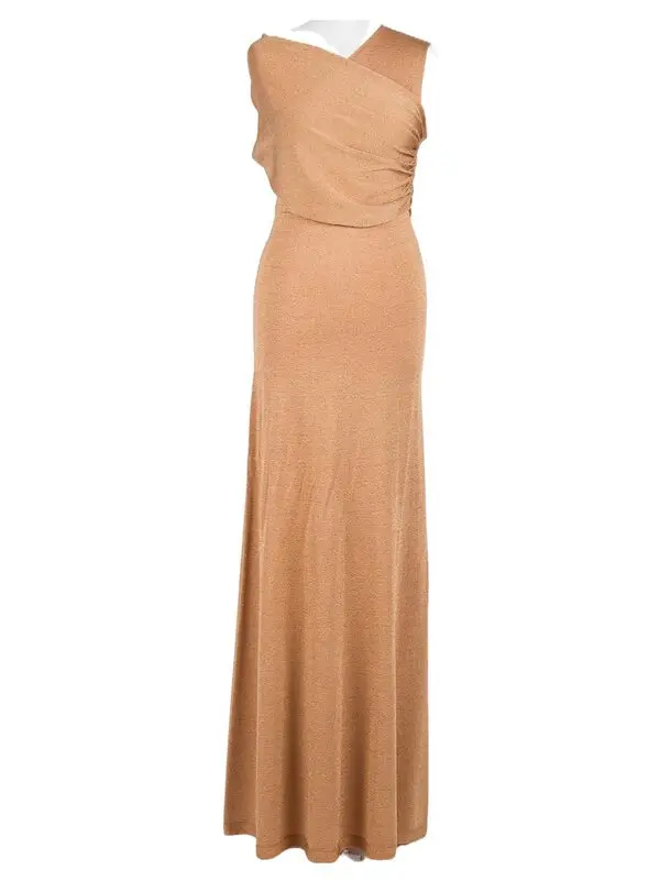 TWINSET Draped One-shoulder Knitted Maxi Dress - Nude
