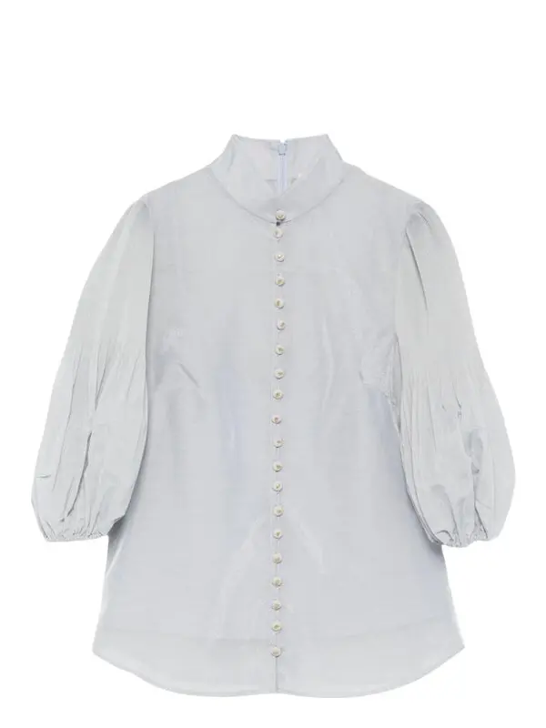 Zimmermann High Collar Pleated Sleeve Shirt - Light Blue