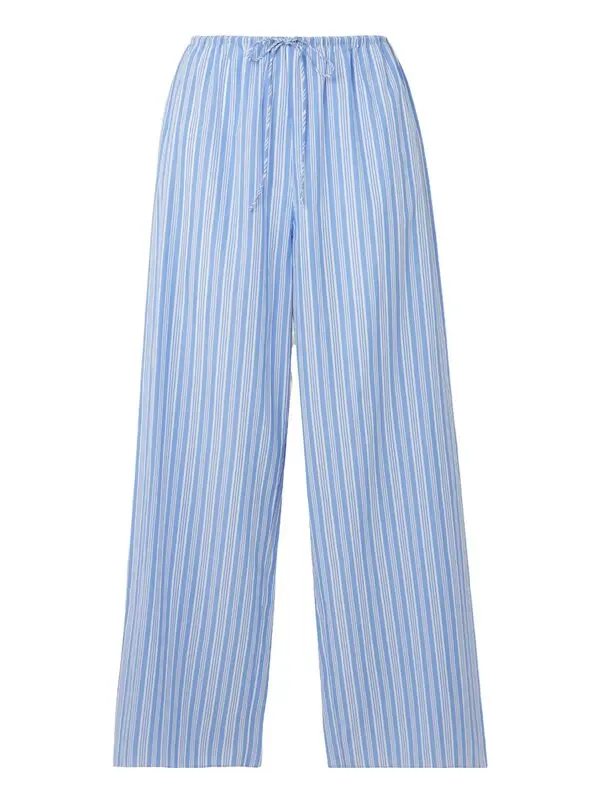 DÔEN Striped Organic Cotton Straight-leg Pants - Blue