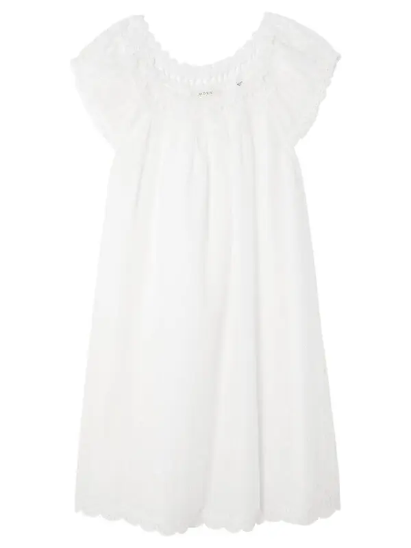 DÔEN Organic Cotton Voile Mini Dress With Lace Trim - White