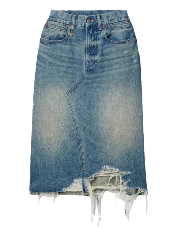 R13 Jesse Distressed Denim Midi Skirt - Blue