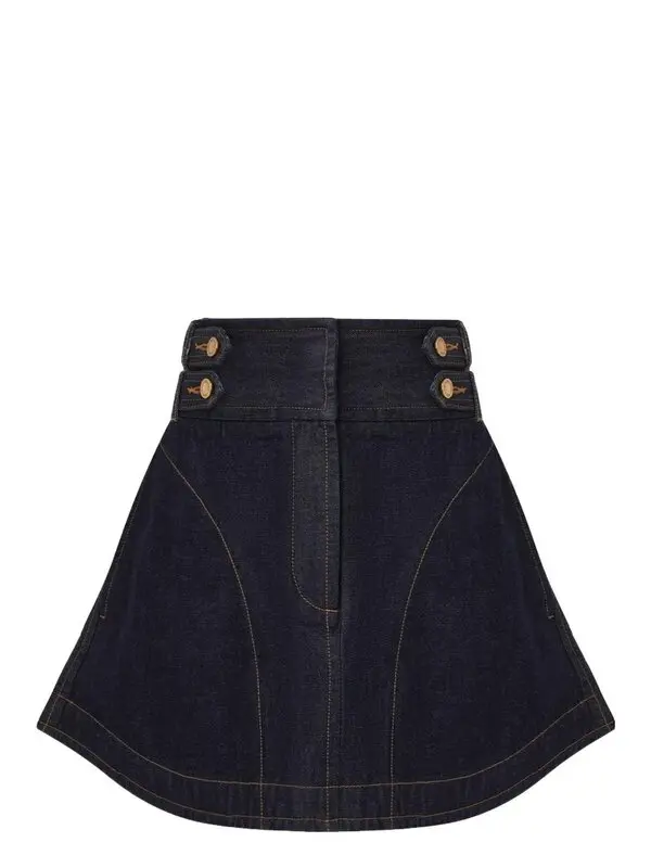 Zimmermann Denim Cargo Mini Skirt With Gold Button Detailing - Night Sky