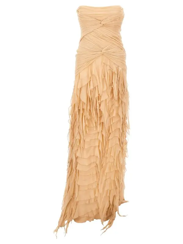 Blumarine Ruffled Strapless Gown - Nude